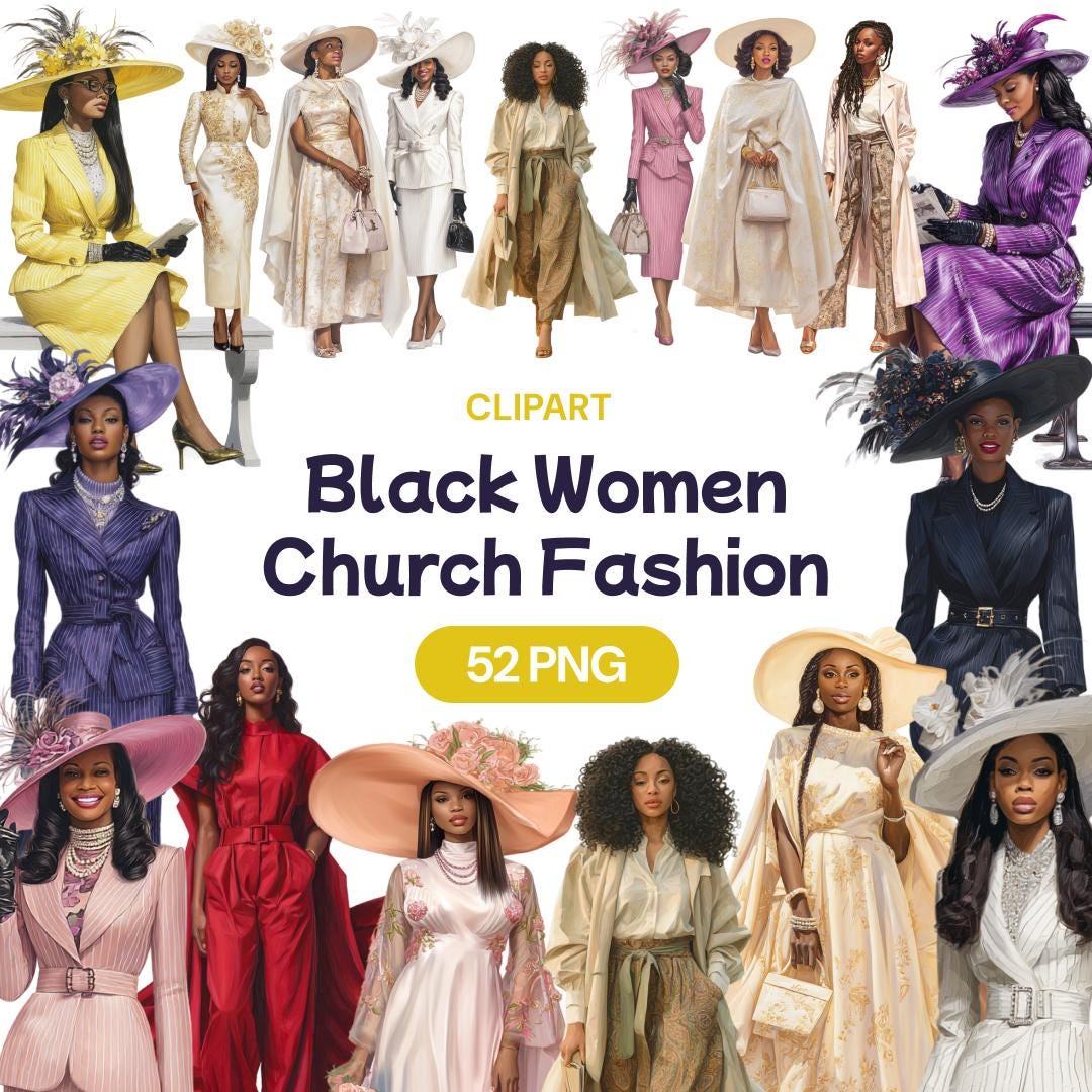 Black Women Sunday Church Attire Clipart PNG, African American Lovely Dress, Christian Prayer ...