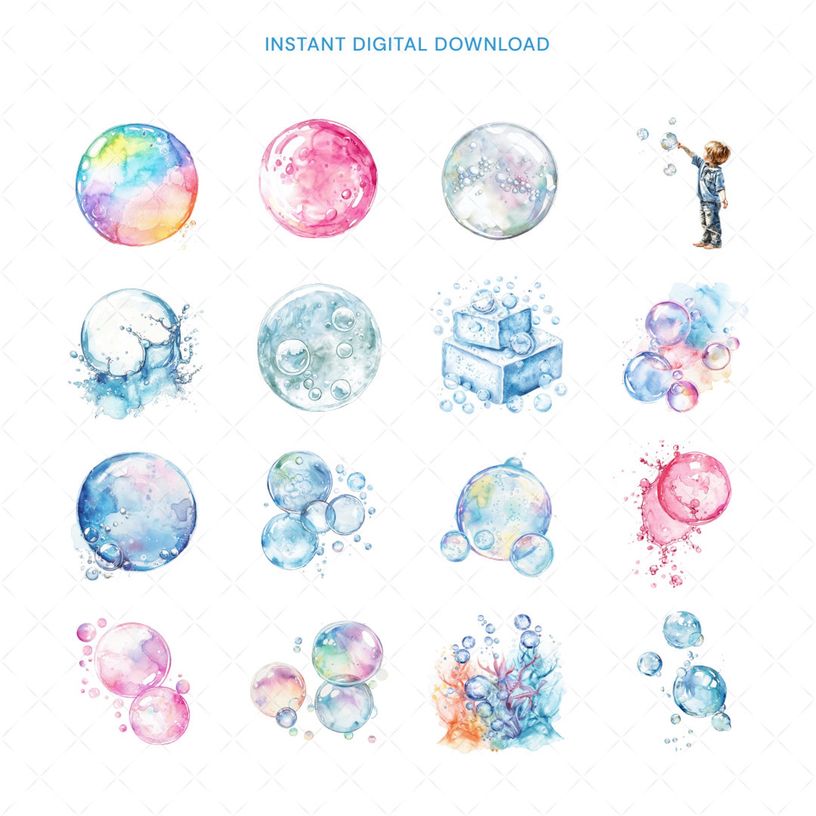 Cute Bubbles Clipart, Playful Iridescent Bubble Watercolor Illustration ...
