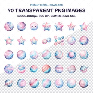 Pastel Outer Space Clipart, Cute Watercolor Stars Transparent PNG ...