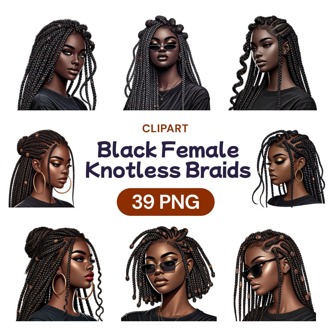Black Female Knotless Braids Clipart, Watercolor African American Woman ...