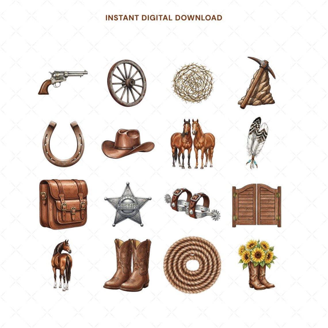 Watercolor Western Clipart, Cowboy Ranch PNG, Wild West Rodeo Bundle ...