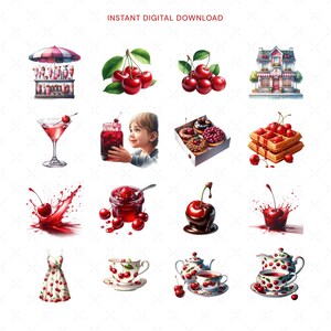 Cherry Watercolor Clipart, Cute Fruit Basket, Summer Pie Desserts ...