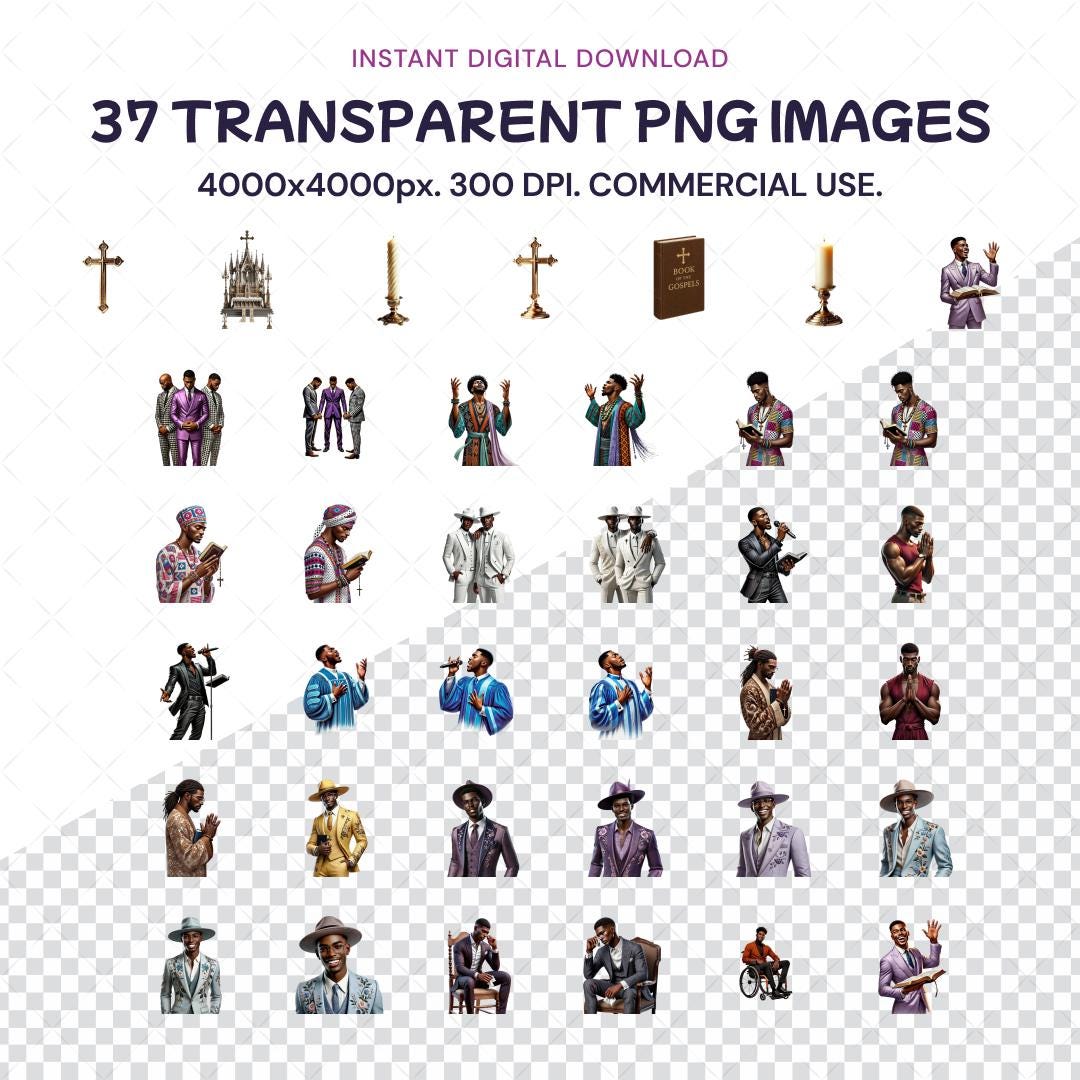 Black Men Sunday Church Attire Clipart PNG, Watercolor African American ...