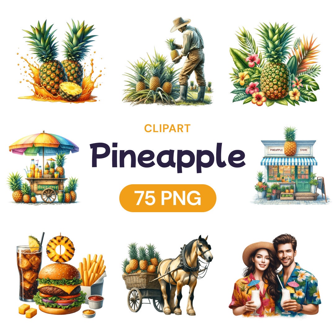 Pineapple Watercolor Clipart, Cute Fruit Basket, Summer Pie Desserts ...