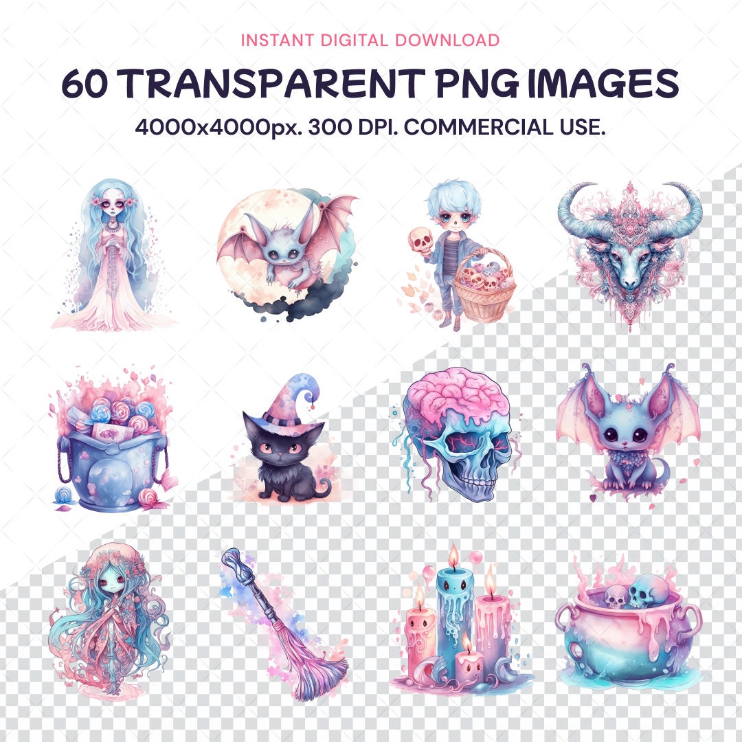 Pastel Halloween Clipart PNG, Cute Pastelloween Watercolor Bundle ...