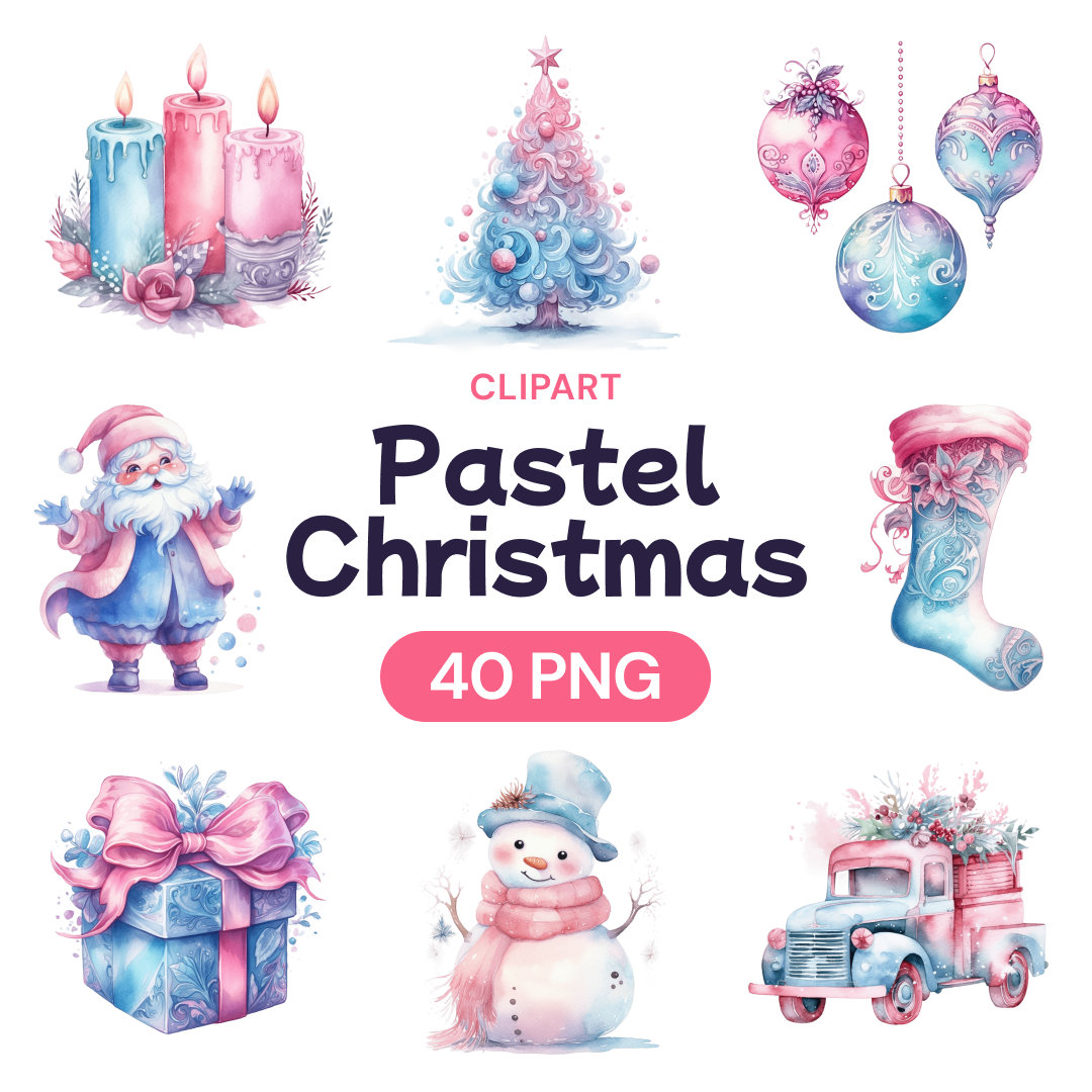 Pastel Christmas Clipart Cute Watercolor Santa (Instant Download) - Etsy