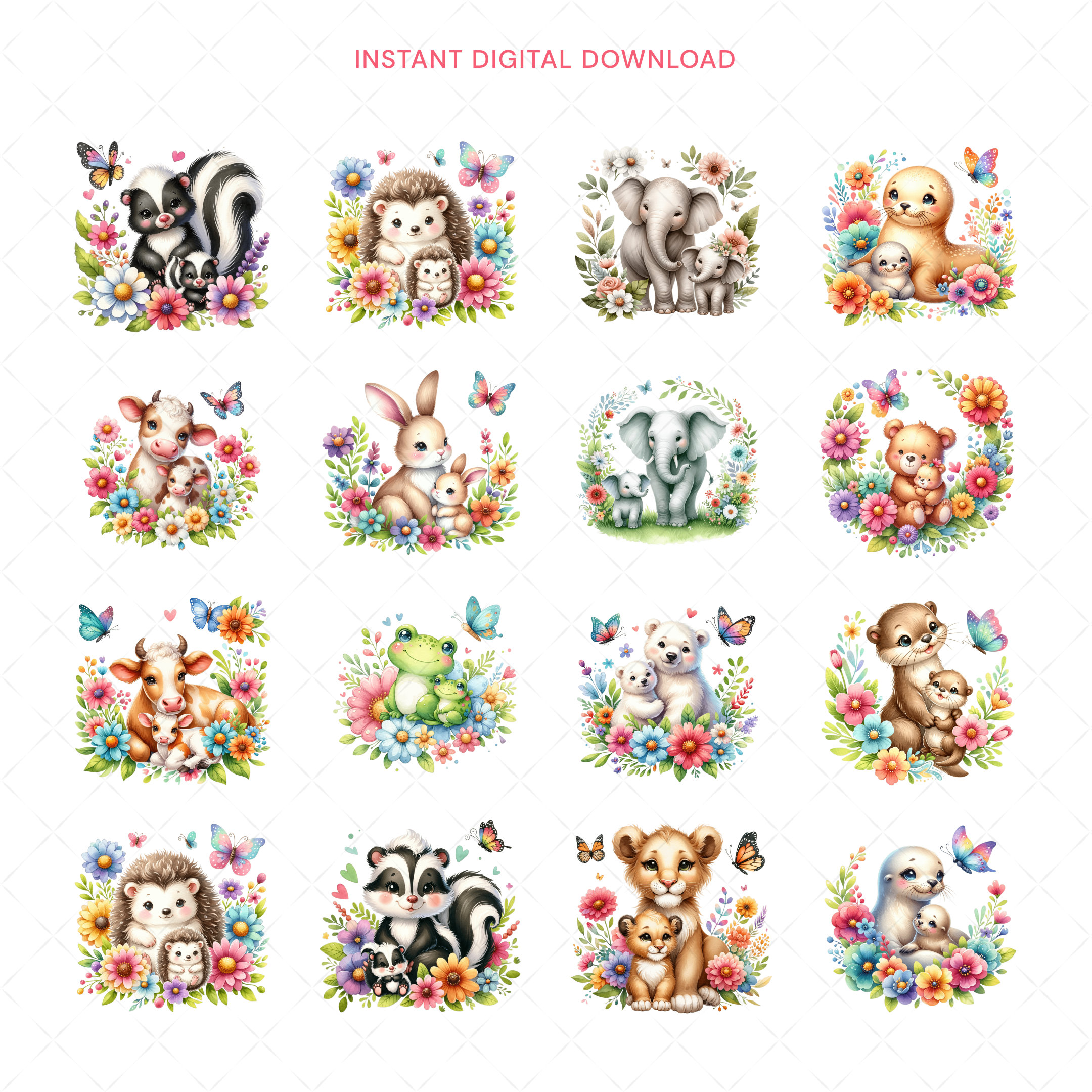 Mother and Baby Animals Clipart, Cute Watercolor Mother's Day PNG ...