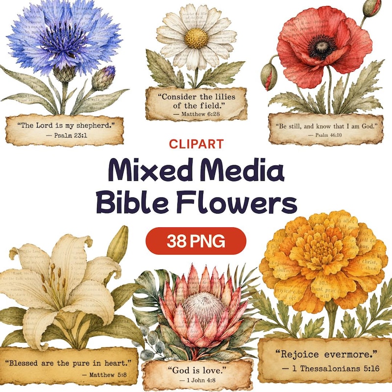 Bible and Flowers Clipart - Etsy