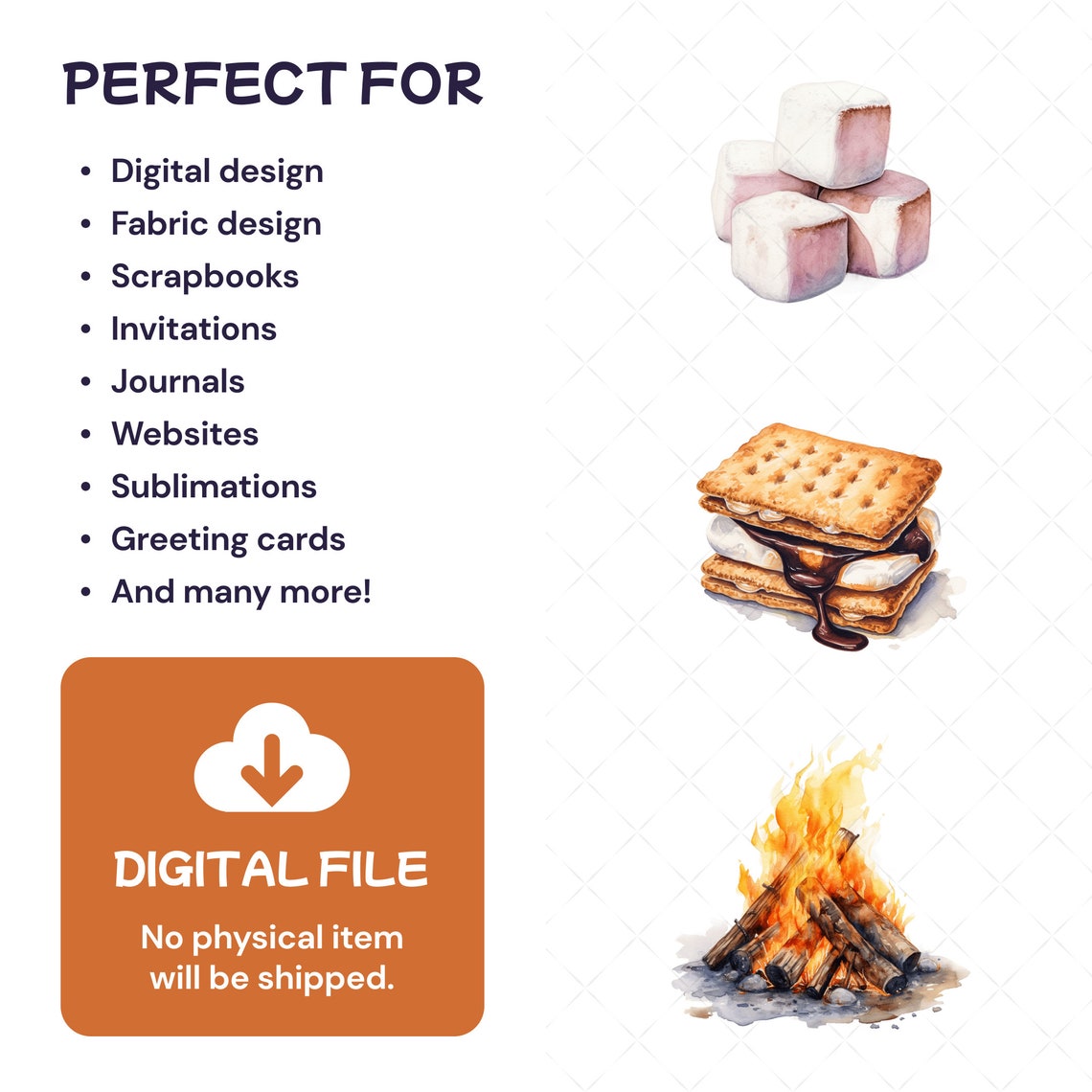 Smores Clipart, Watercolor Camping Food Transparent PNG Bundle ...