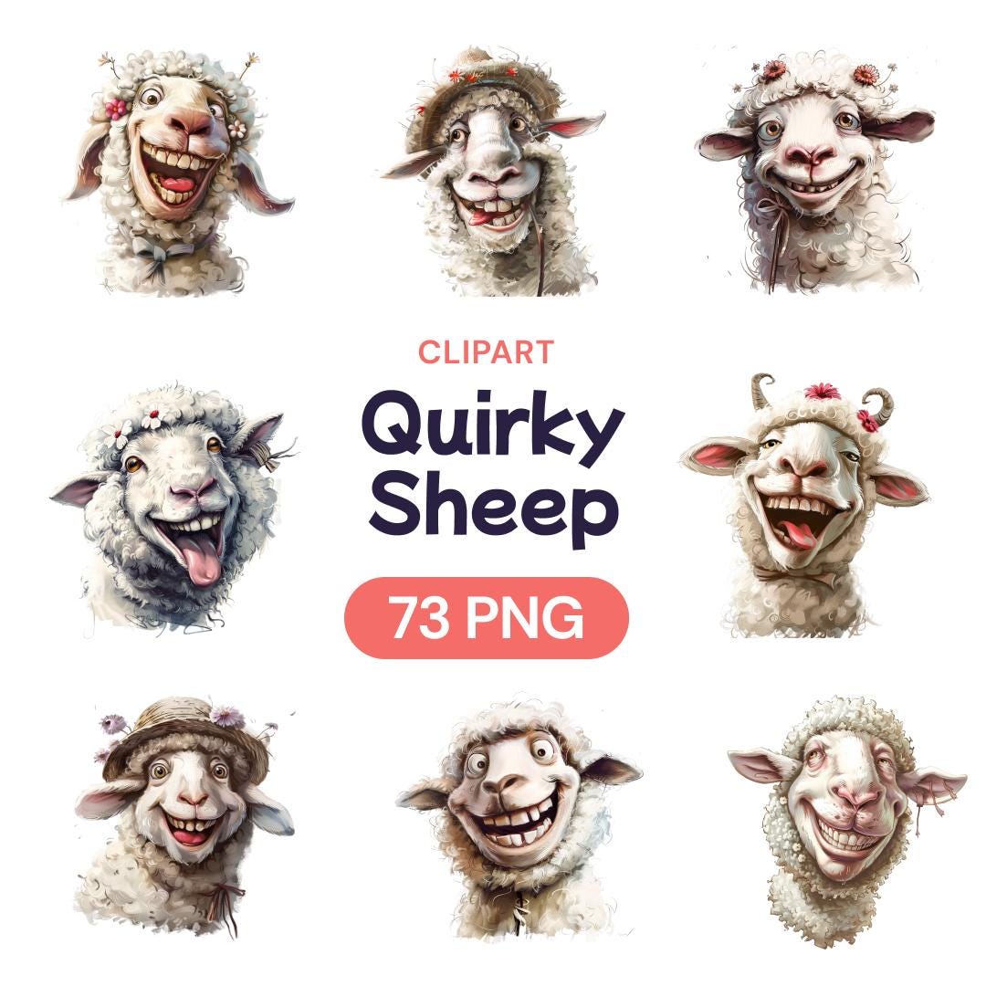 Quirky Sheep Clipart, Cute Watercolor Funny Farm Lamb PNG, Adorable ...