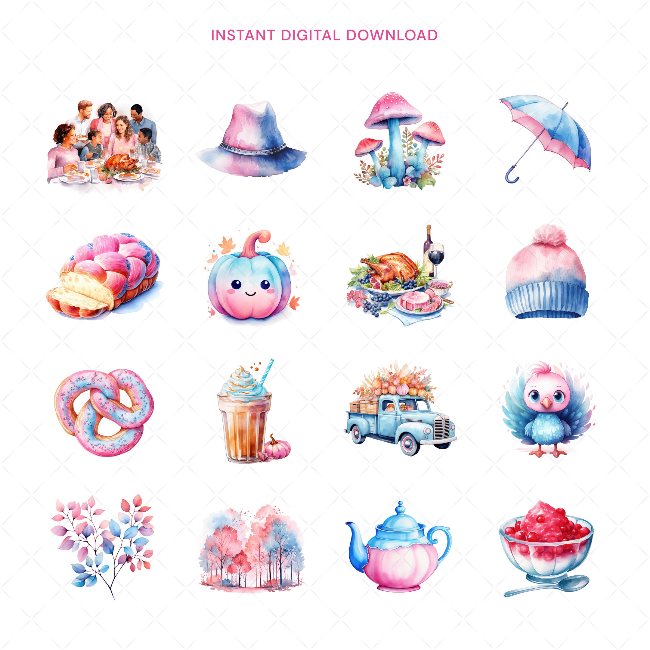 Pastel Thanksgiving Clipart Cute Watercolor Turkey PNG - Etsy