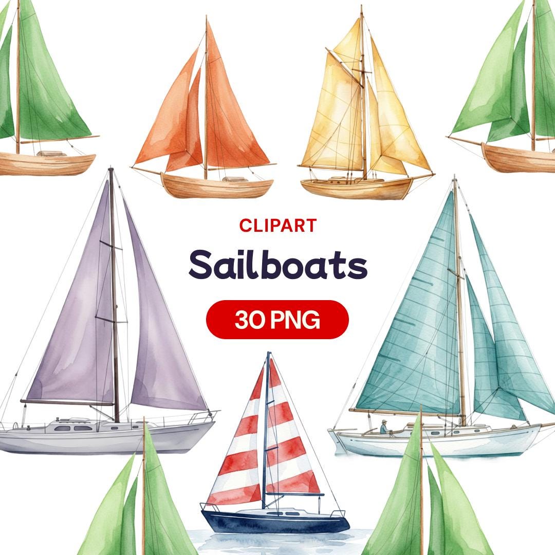 Sailboats Clipart, Watercolor Yacht PNG, Nautical Sea Graphic, Marine ...
