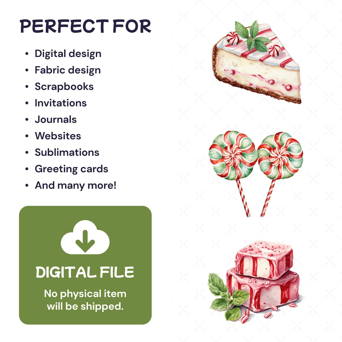 Watercolor Peppermint Clipart, Cute Christmas Candy Cane Bark ...