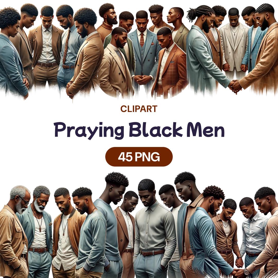 Praying Black Men Clipart, Watercolor African American Religious Boy ...