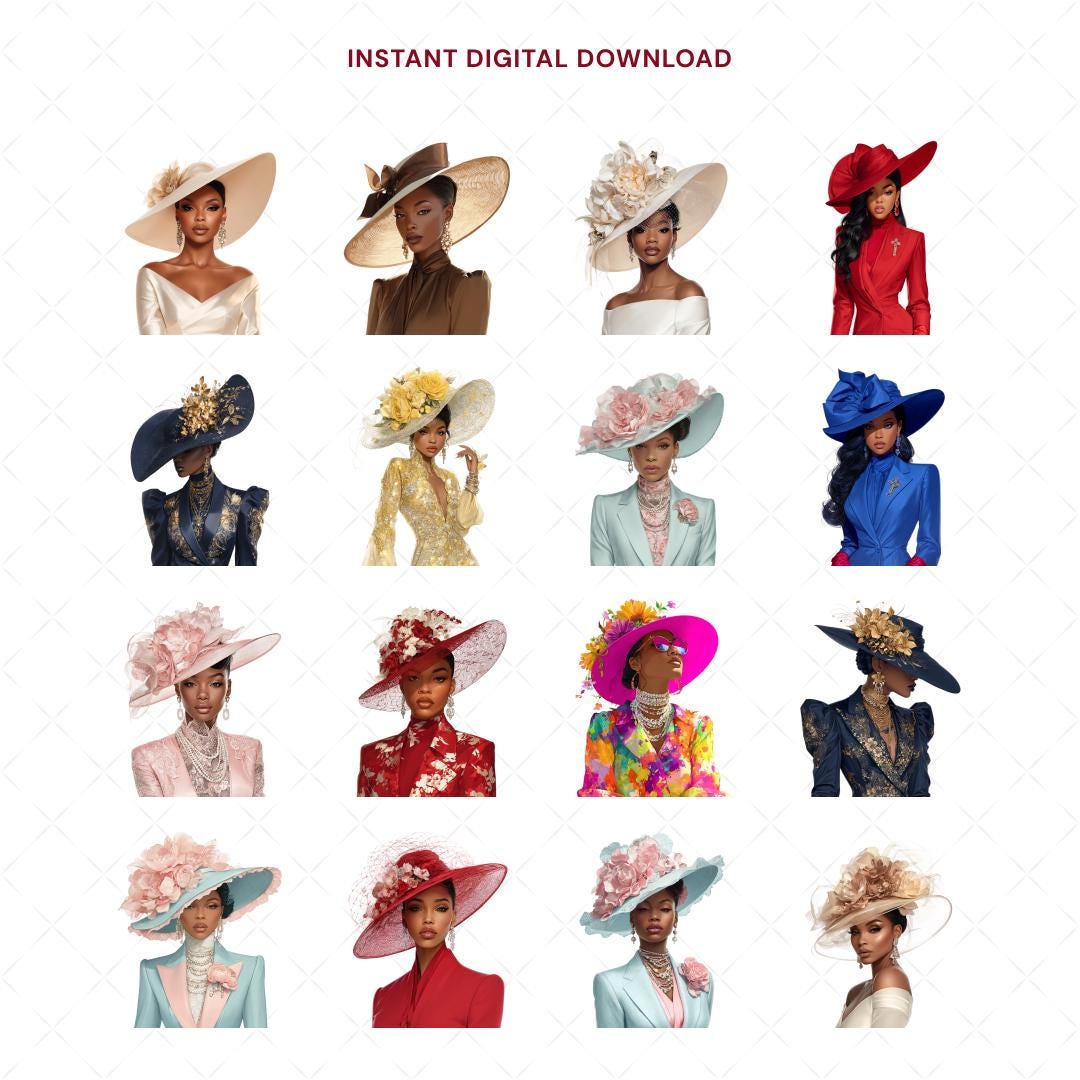 Black Women Church Hats Clipart, African American Female Devotee Pray ...