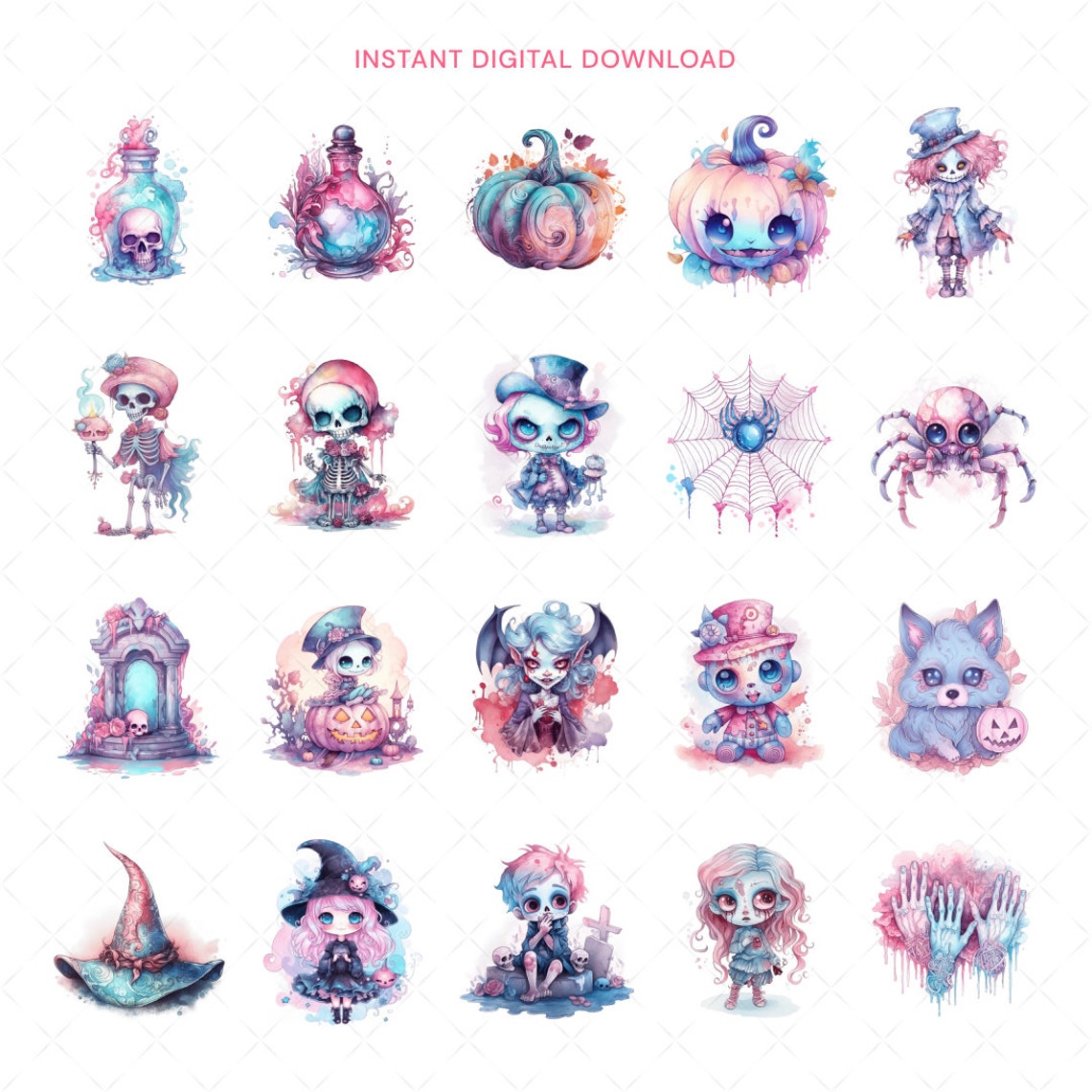 Pastel Halloween Clipart PNG, Cute Pastelloween Watercolor Bundle ...