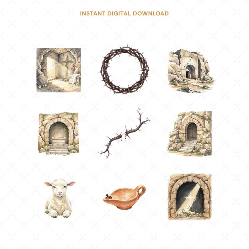Empty Tomb Clipart, 20 Easter Resurrection PNG, Watercolor He is Risen ...