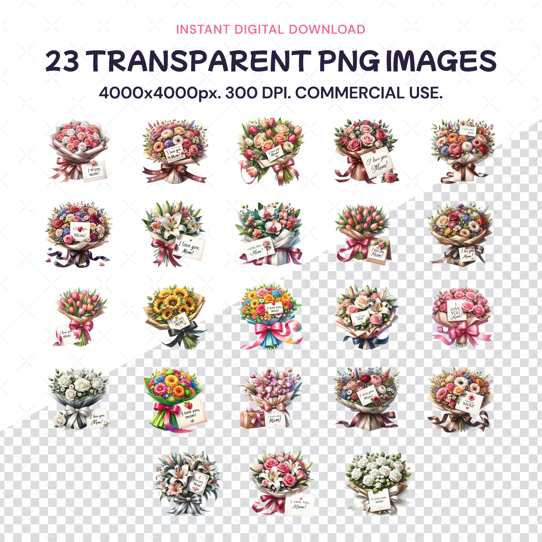 Mother's Day Flowers Clipart, Cute Watercolor Floral PNG Digital Bundle ...