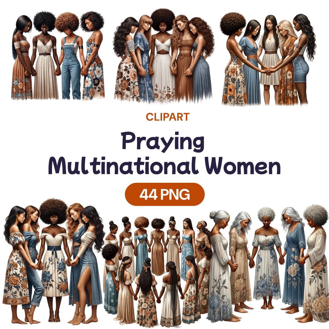 Praying Multinational Women Clipart, Watercolor Religious Diversity ...