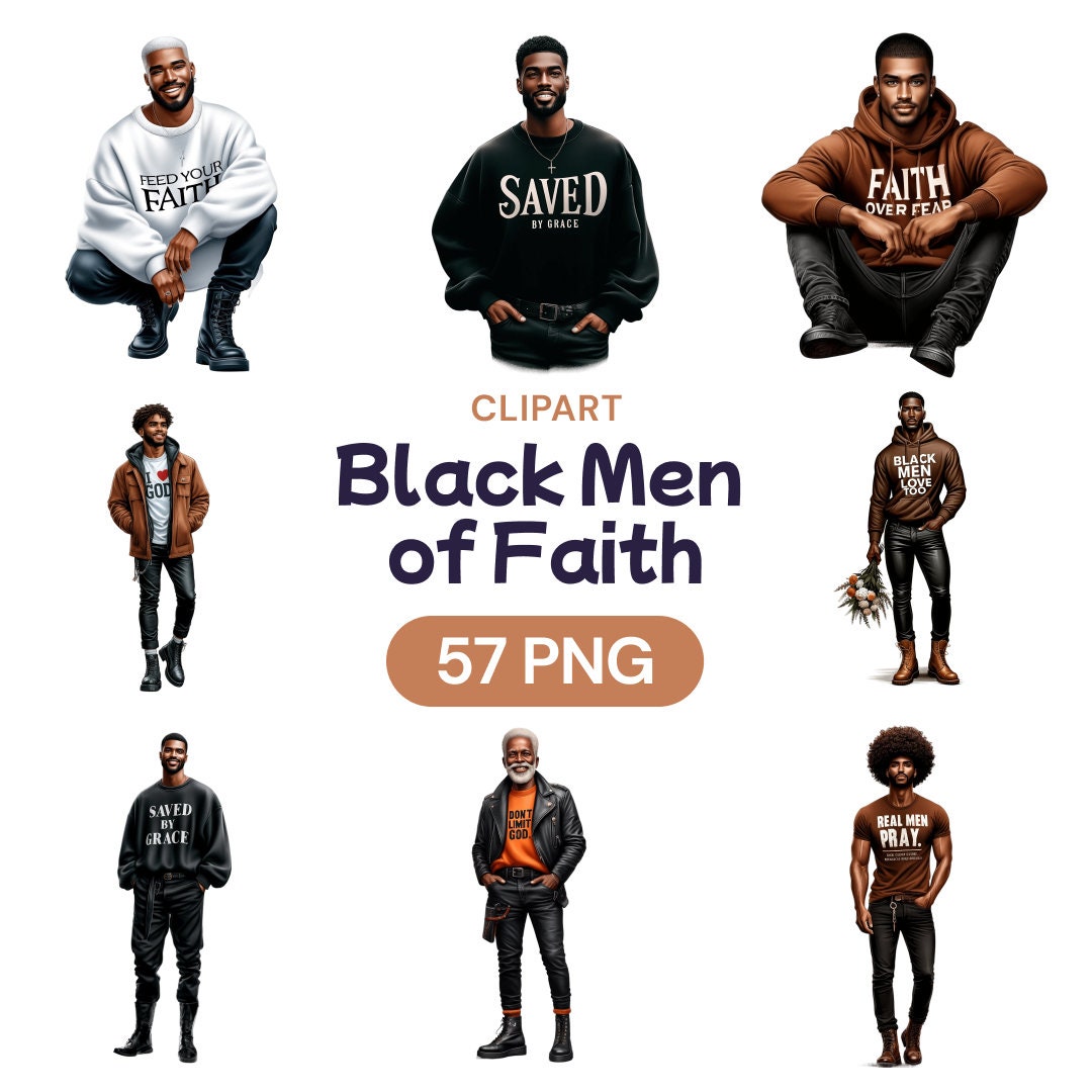 Black Men of Faith Clipart, Watercolor Handsome African American Male ...