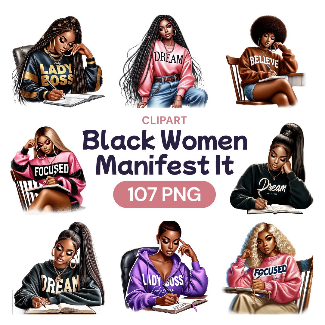 Black Women Manifest It Clipart, Watercolor African American ...