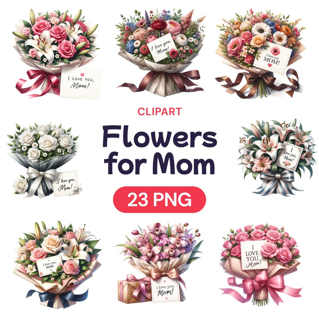 Mother's Day Flowers Clipart, Cute Watercolor Floral PNG Digital Bundle ...