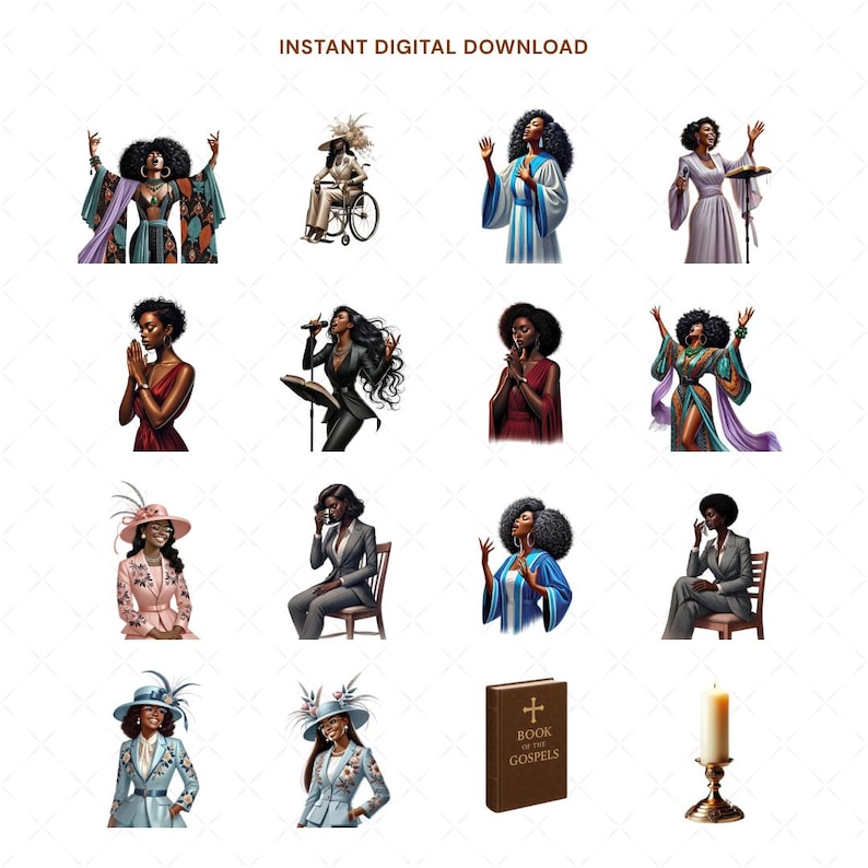 Black Women at Church Praying Clipart, African American Female Devotee ...