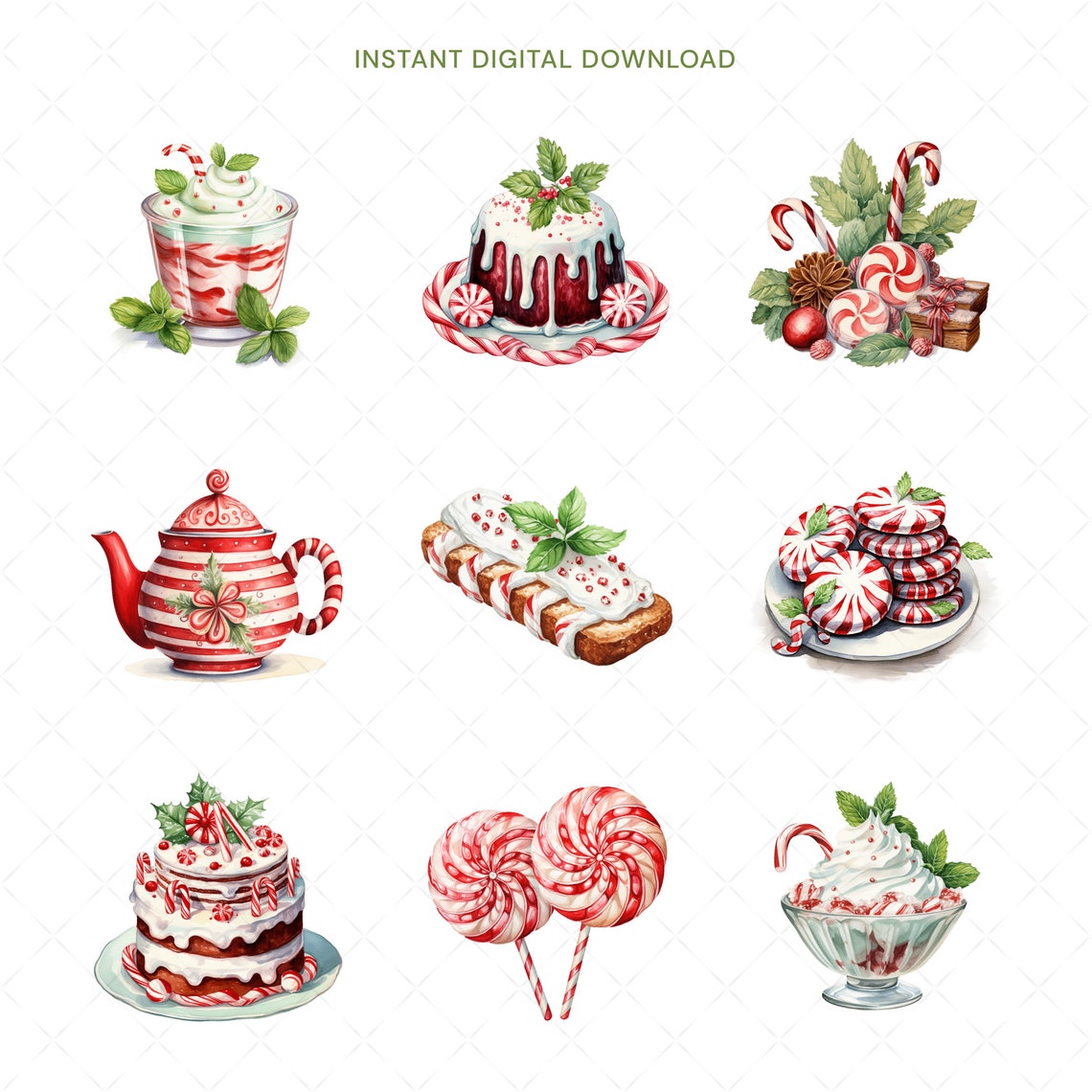Watercolor Peppermint Clipart, Cute Christmas Candy Cane Bark ...