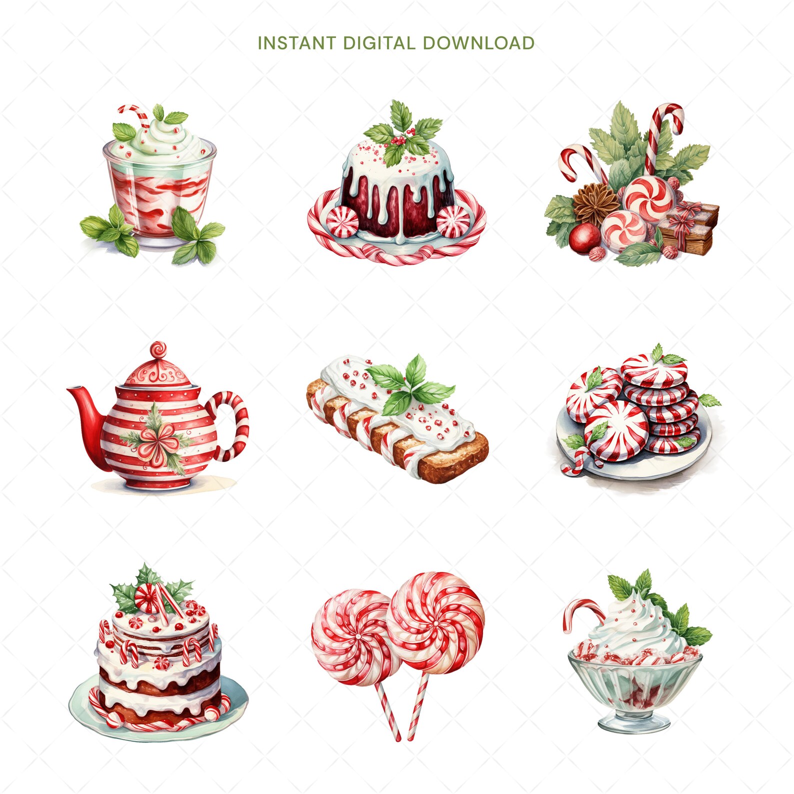 Watercolor Peppermint Clipart, Cute Christmas Candy Cane Bark ...