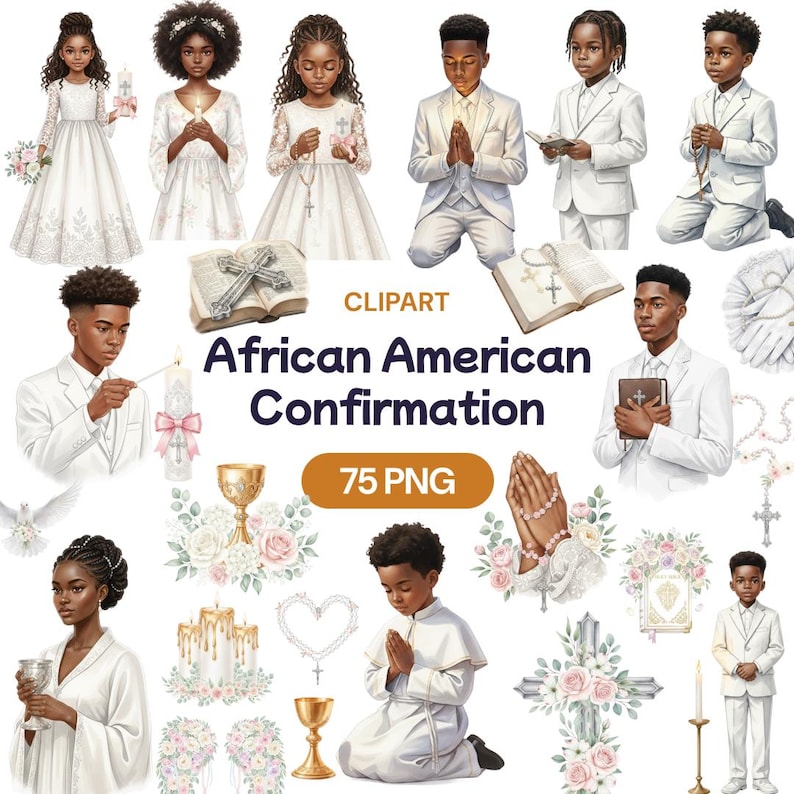 African American Confirmation Clipart, 75 First Communion PNG, Black ...