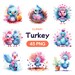 Watercolor Turkey Clipart, Cute Thanksgiving Autumn Feather PNG Bundle ...