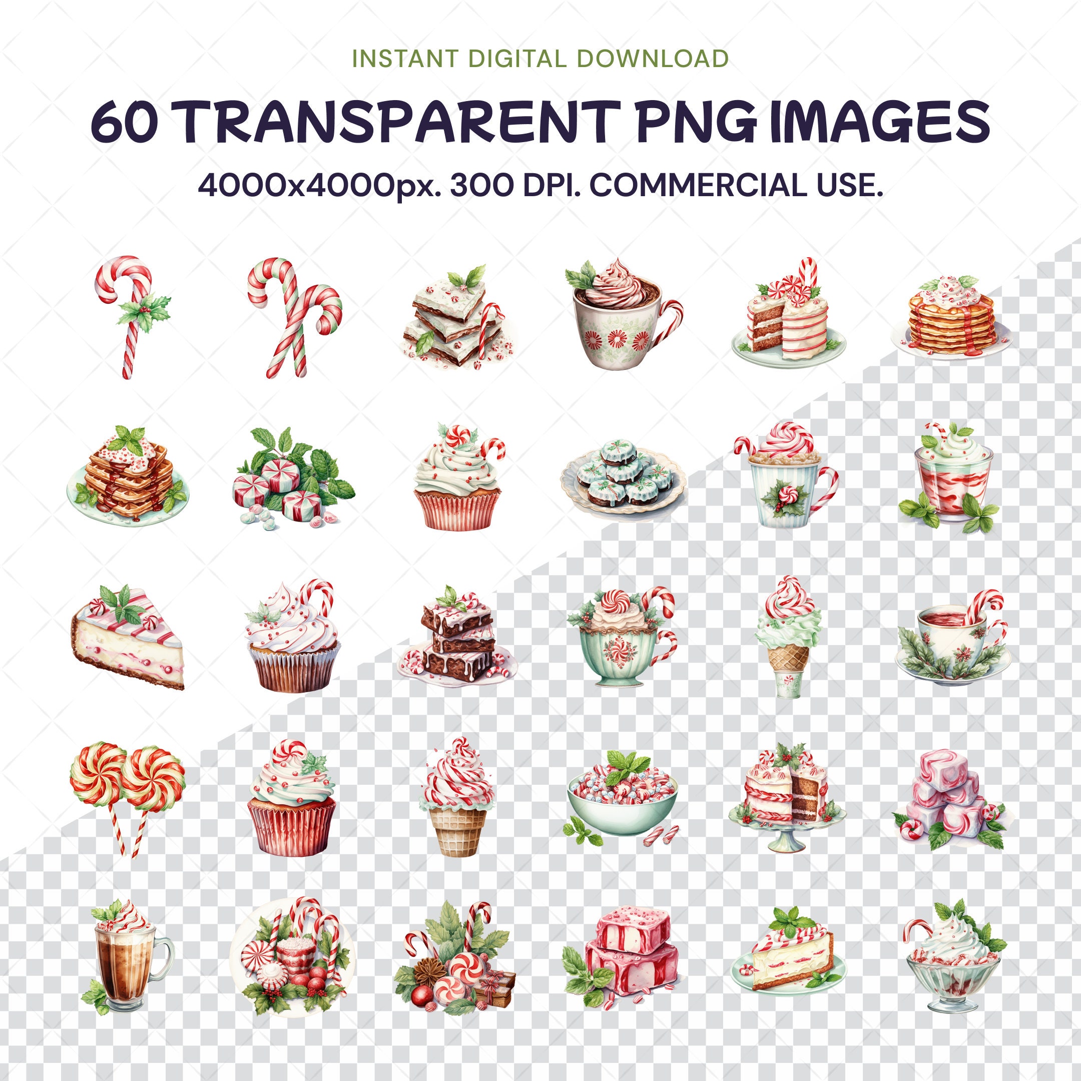 Watercolor Peppermint Clipart, Cute Christmas Candy Cane Bark ...