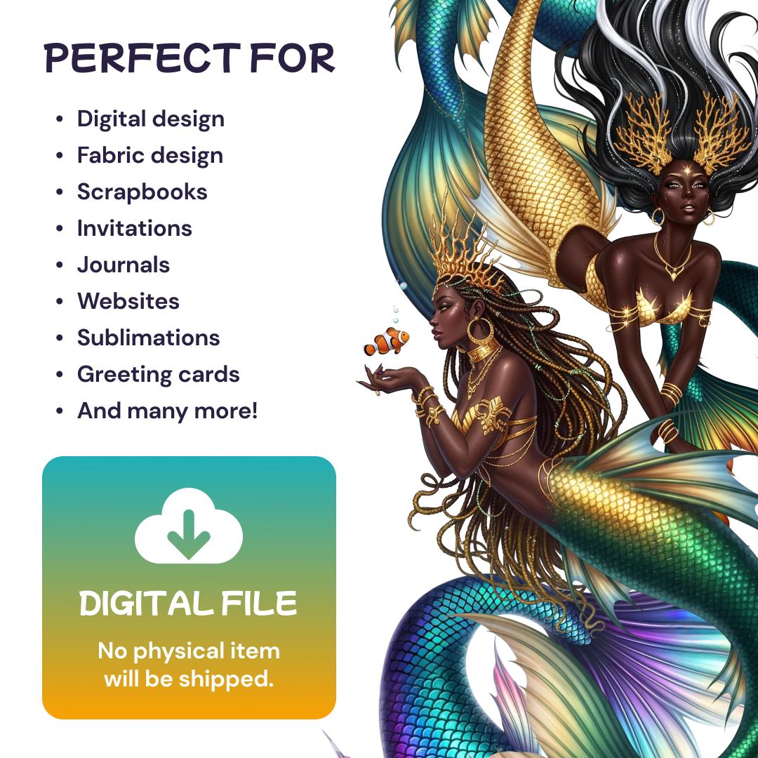 Black Mermaid PNG Clipart, Ethereal African American Siren, Stunning ...