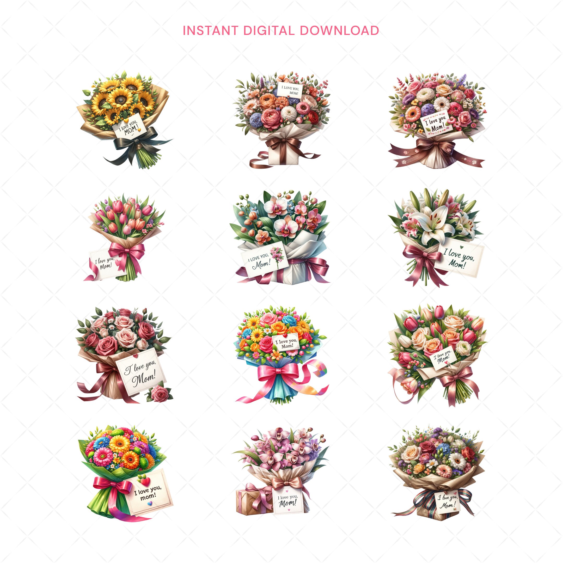 Mother's Day Flowers Clipart, Cute Watercolor Floral PNG Digital Bundle ...