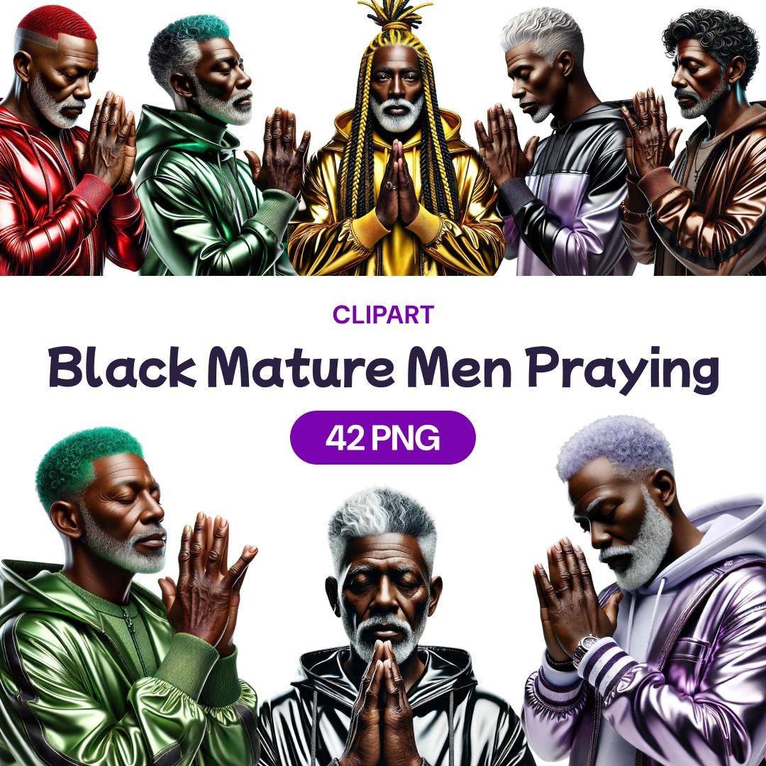 Black Mature Men Praying Clipart, Watercolor African American Religious Male PNG, Adult ...