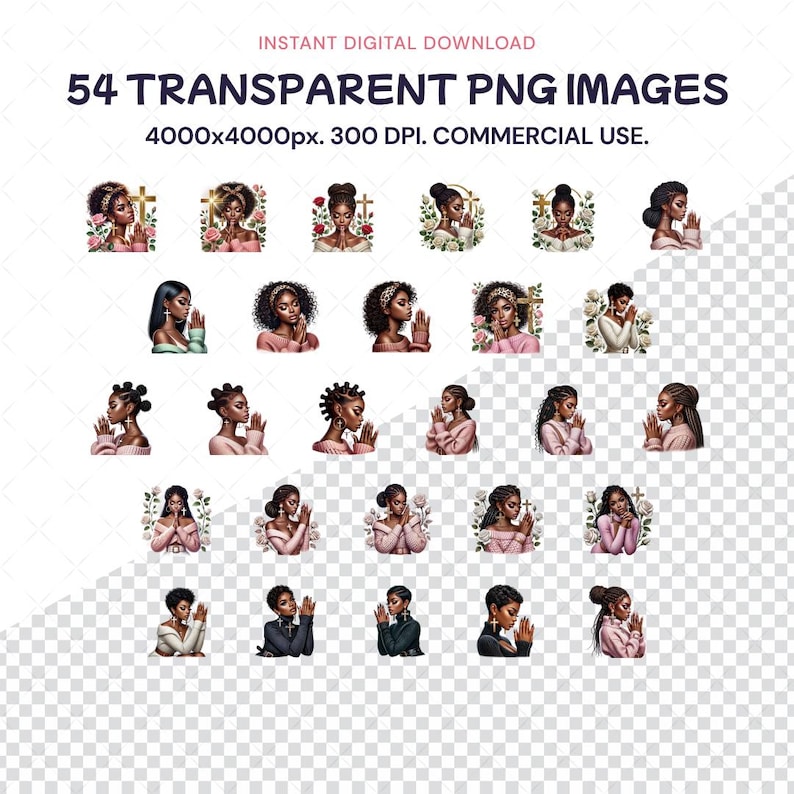 Black Women Praying Hands Clipart, Watercolor African American ...