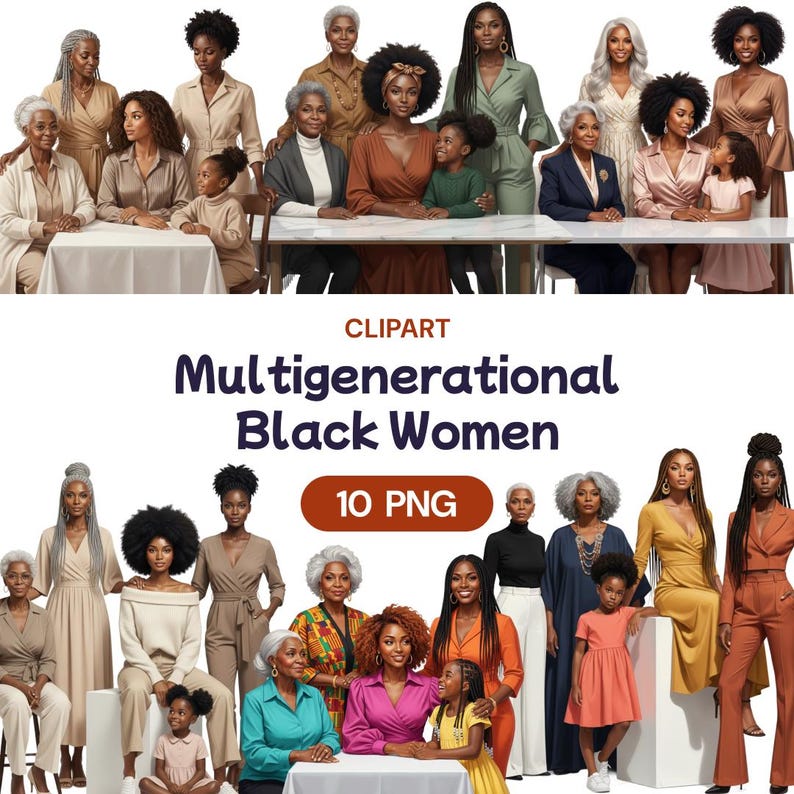 Multigenerational Black Women Clipart, 10 African American Family PNG ...