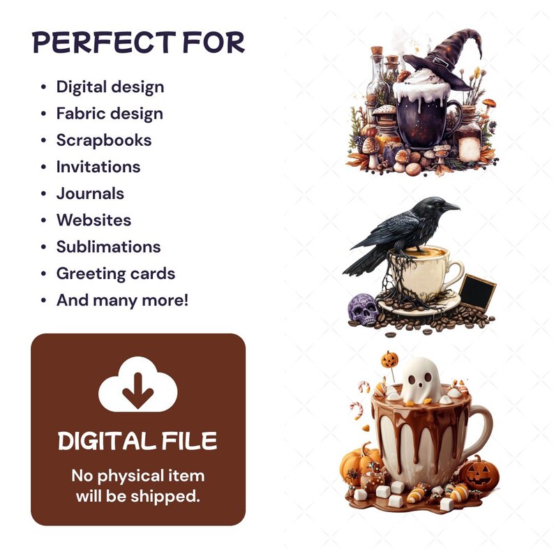 Halloween Coffee Clipart, Cute Watercolor Hot Choco Drink PNG, Scary ...