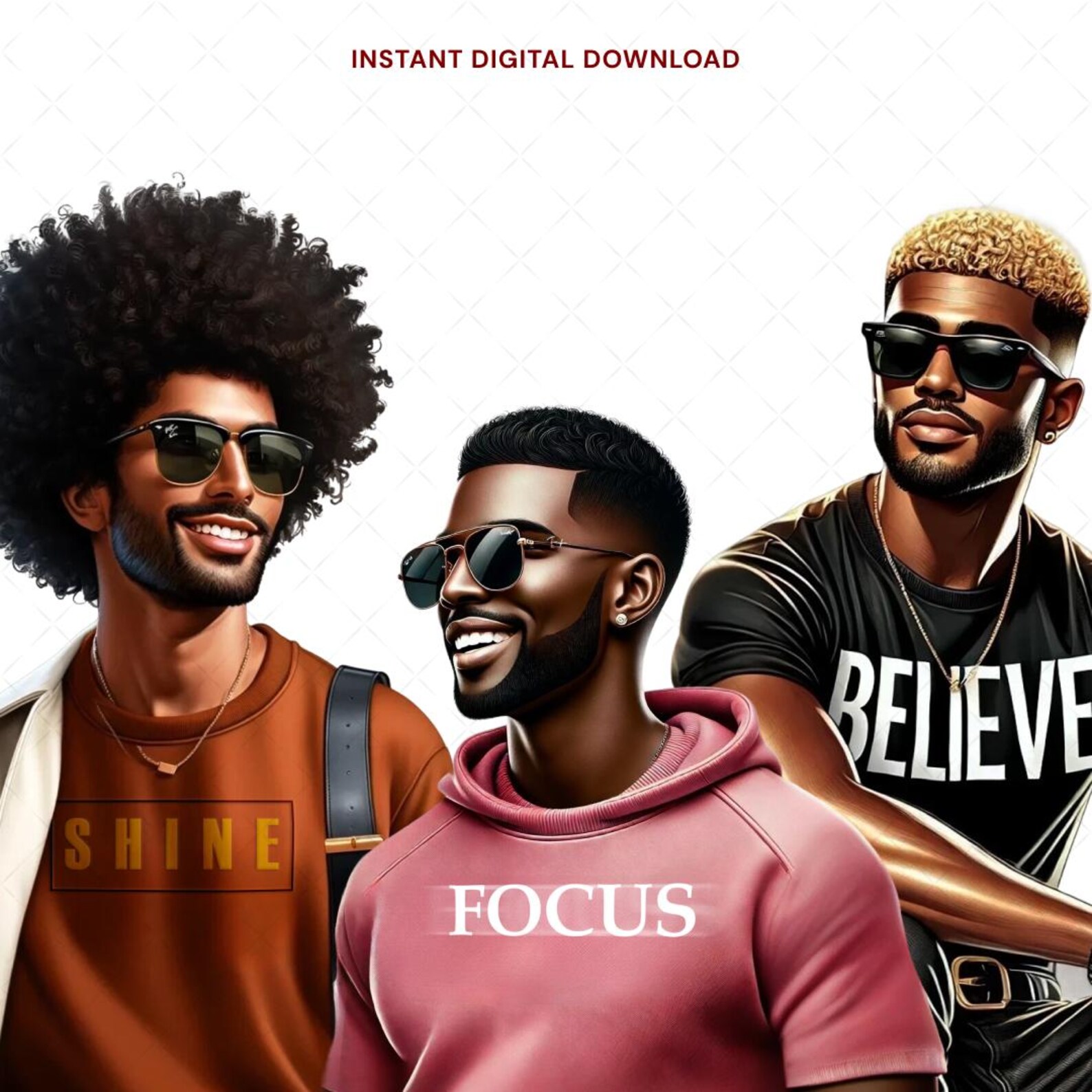 Black Men Empowerment Streetwear Clipart, Watercolor African American ...