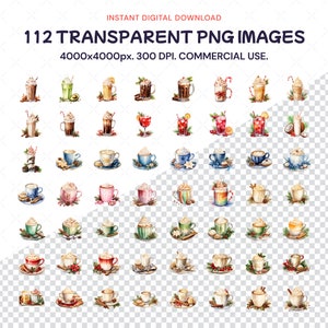 Watercolor Christmas Drink Clipart, Xmas Cocktail PNG Bundle, Festive ...