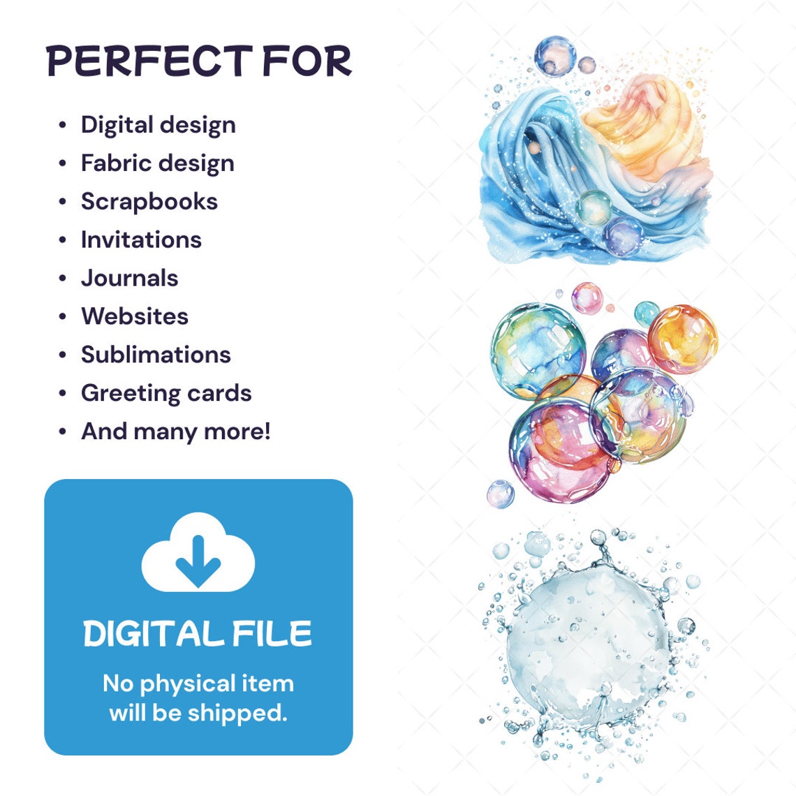 Cute Bubbles Clipart, Playful Iridescent Bubble Watercolor Illustration ...