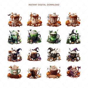Halloween Coffee Clipart, Cute Watercolor Hot Choco Drink PNG, Scary ...