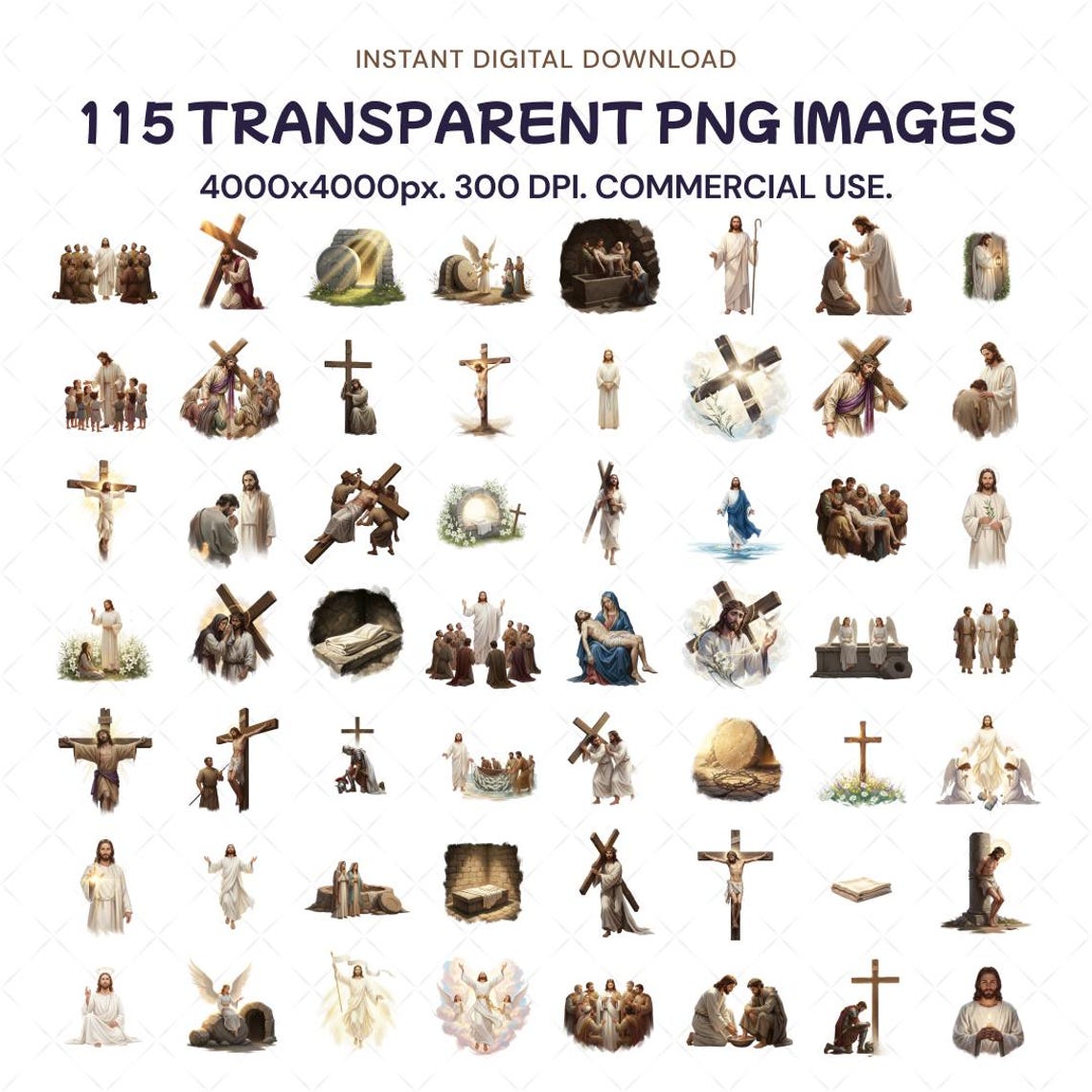 Easter Jesus Clipart, 115 Holy Week PNG, Watercolor Bible Story, Palm ...