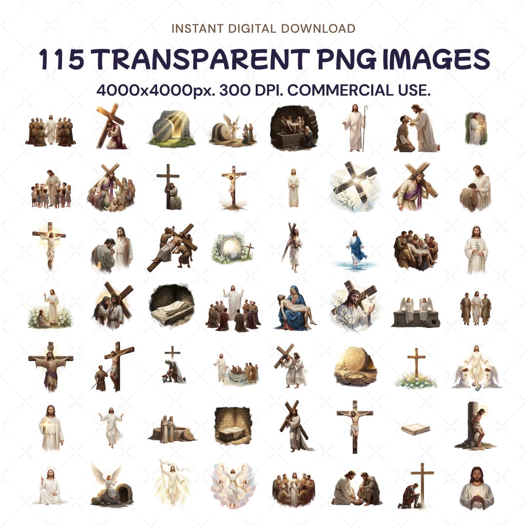 Easter Jesus Clipart, 115 Holy Week PNG, Watercolor Bible Story, Palm ...