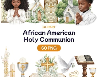 African American First Communion Clipart, Black Praying Boy Girl PNG ...