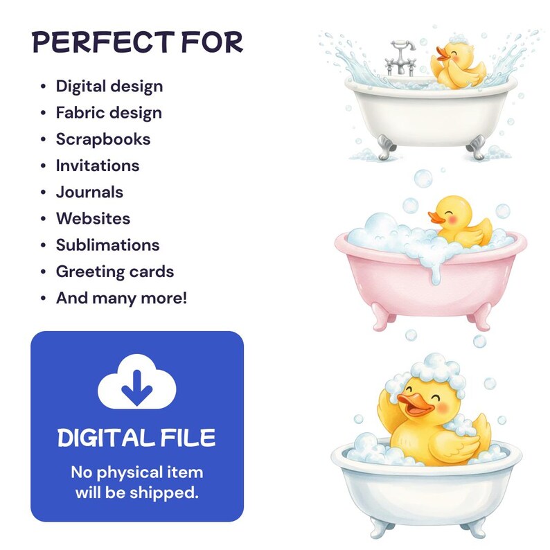 Bathtub Ducks Clipart, 38 Watercolor Rubber Duck PNG, Bubble Bath ...