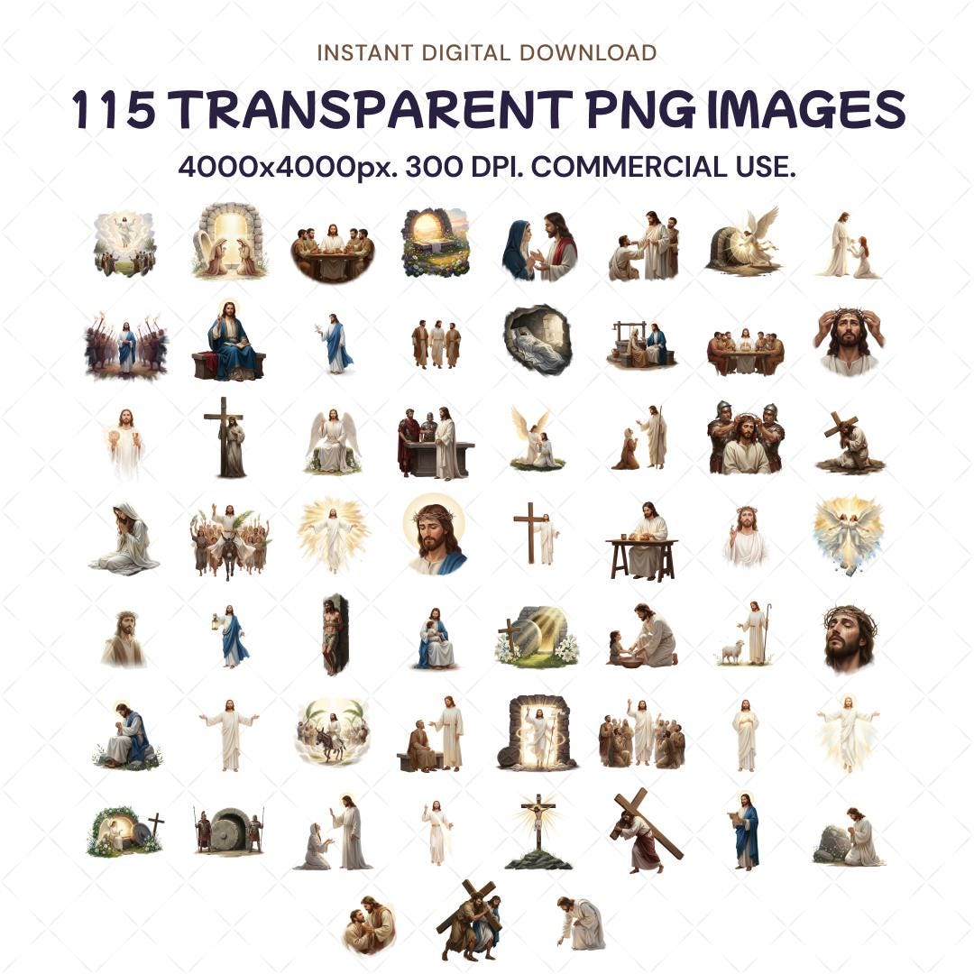 Easter Jesus Clipart, 115 Holy Week PNG, Watercolor Bible Story, Palm ...