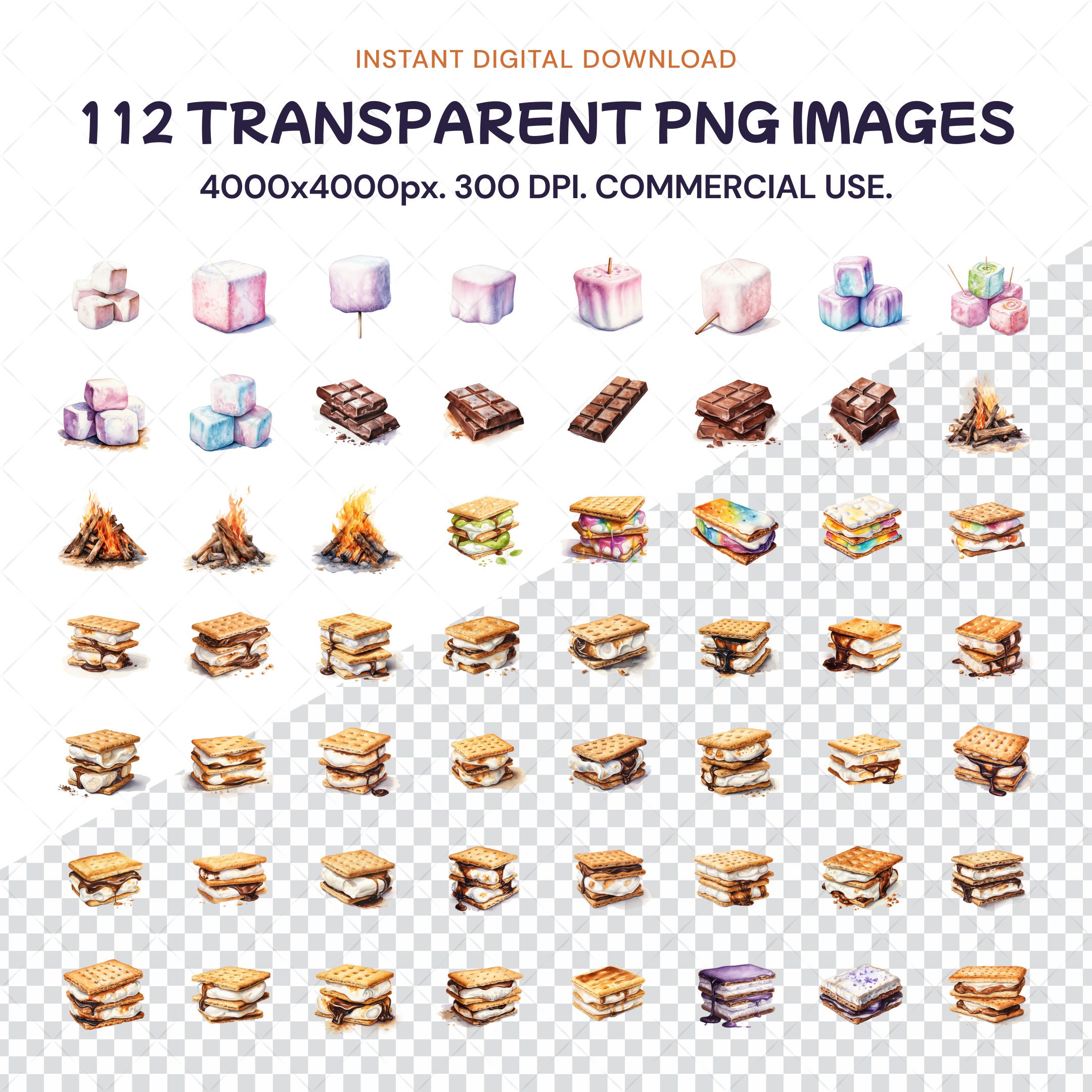 Smores Clipart, Watercolor Camping Food Transparent PNG Bundle ...