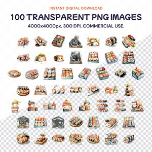 Cute Watercolor Sushi Clipart, Kawaii Japanese Asian Cuisine ...