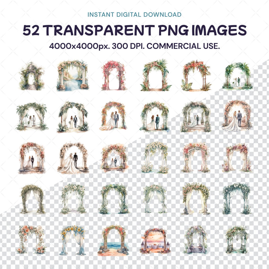 Wedding Arch Clipart, Watercolor Floral Archway Transparent PNG Digital ...